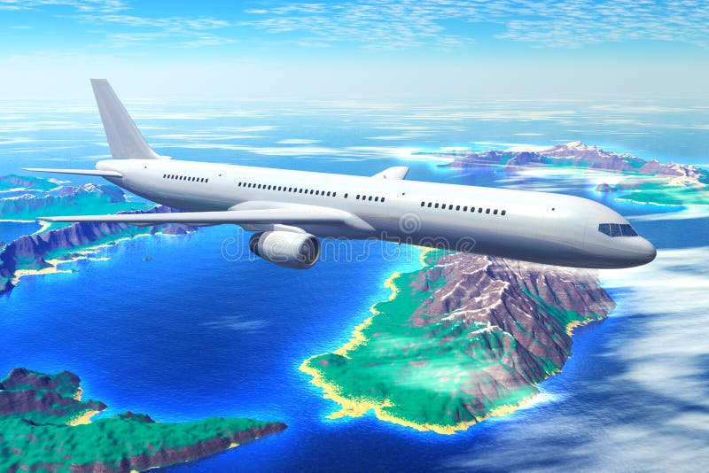 Scenic Airliner Flight Over the Ocean Stock Illustration - Illustration ...