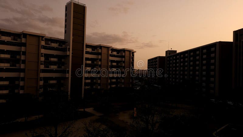 Scenic of the Apartment Building at Dusk. Stock Photo - Image of ...