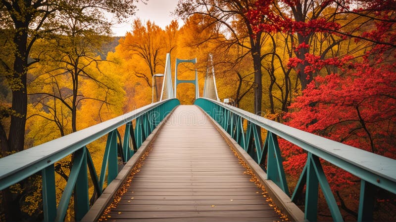 Autumn, Bridge Blooms, Pond, Lake, Red Flowers, Landscape. Stock Image ...
