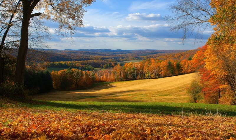 Scenic Autumn View, Rolling Hills, Golden Leaves Stock Image - Image of ...