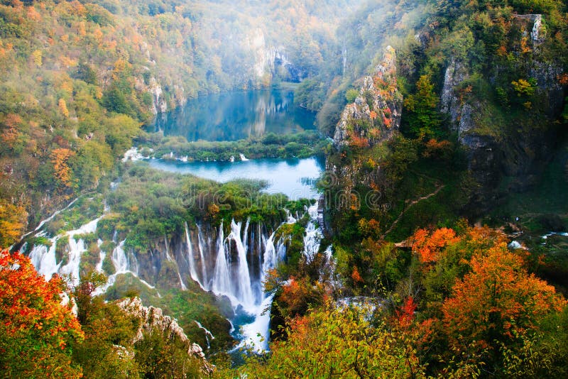 Scenic Autumn Waterfall in Serene Forest Setting Stock Image - Image of ...