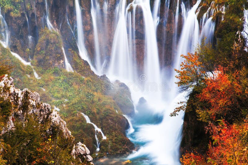 Scenic Autumn Waterfall in Serene Forest Setting Stock Photo - Image of ...