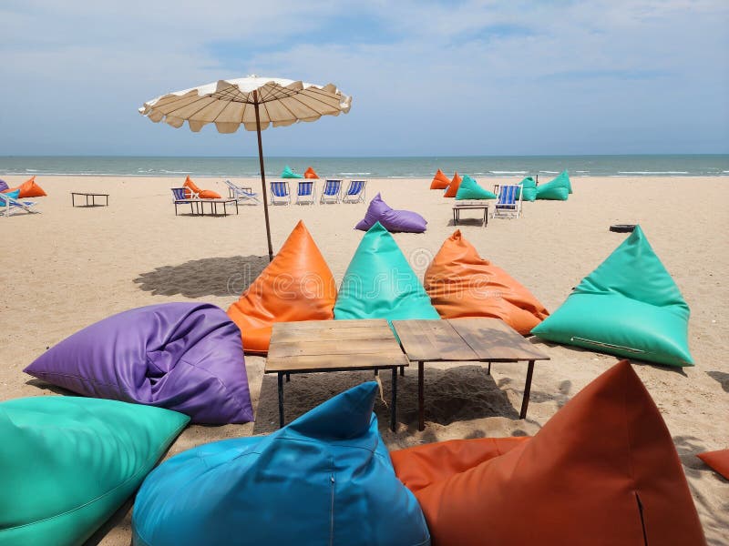 Scenic Beach Seating Area, Cha am, Thailand Stock Image - Image of ...