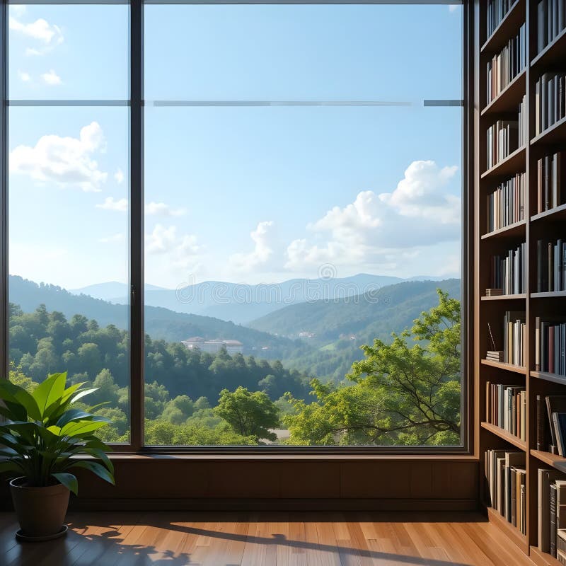 Scenic Bookshelf Background Interior Home Office Library Study Window ...