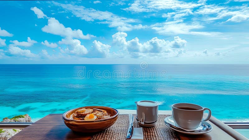 Scenic Breakfast with Ocean View from Balcony. Stock Photo - Image of ...