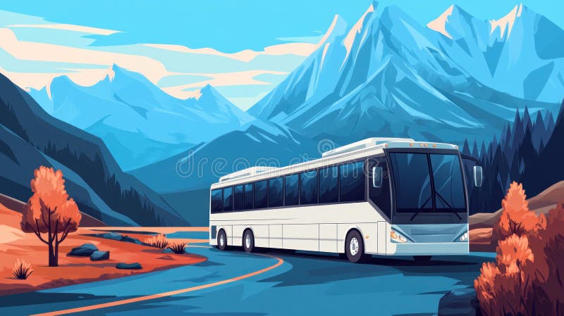 Scenic Bus Ride in Mountains View Stock Illustration - Illustration of ...