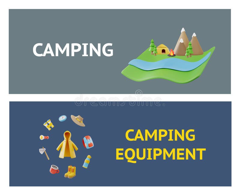 Scenic Camping and Equipment 3D Icon Vector Illustration Set Stock ...