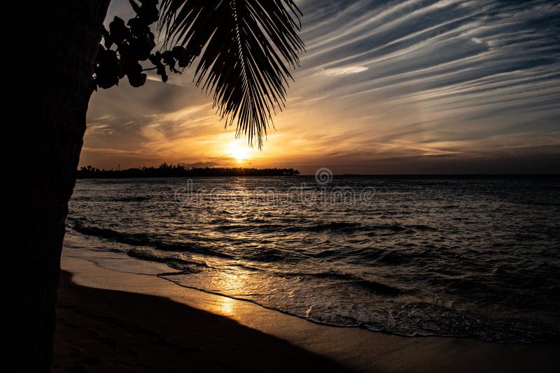 Scenic Caribbean Sunset in Las Terrenas, Dominican Republic Stock Photo ...