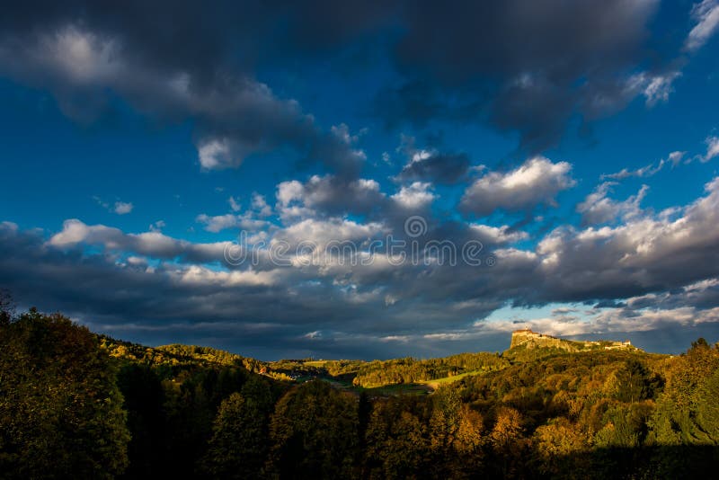 Castle in Austria at Sunset Stock Photo - Image of rock, medieval ...