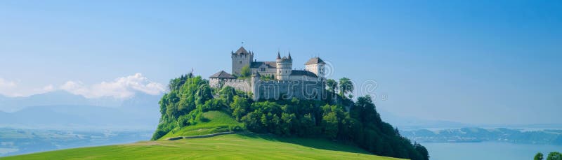 Scenic Castle on Hill Overlooking Valley Stock Illustration ...