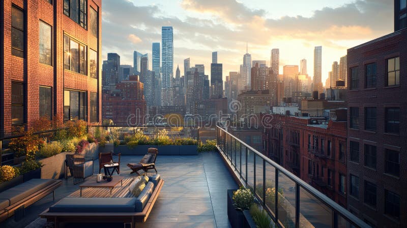 Scenic City Skyline Viewed Rooftop Terrace Sunset Stock Photos - Free ...