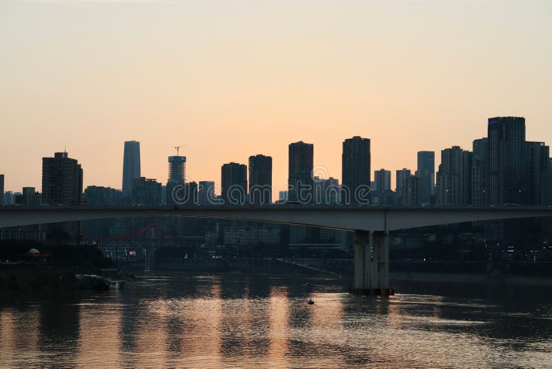 Scenic Cityscape with a Bridge during Sunset Stock Image - Image of ...