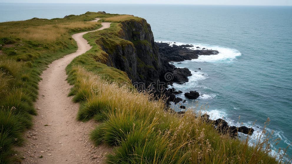 Scenic Cliff Pathway with Coastal View Stock Illustration ...