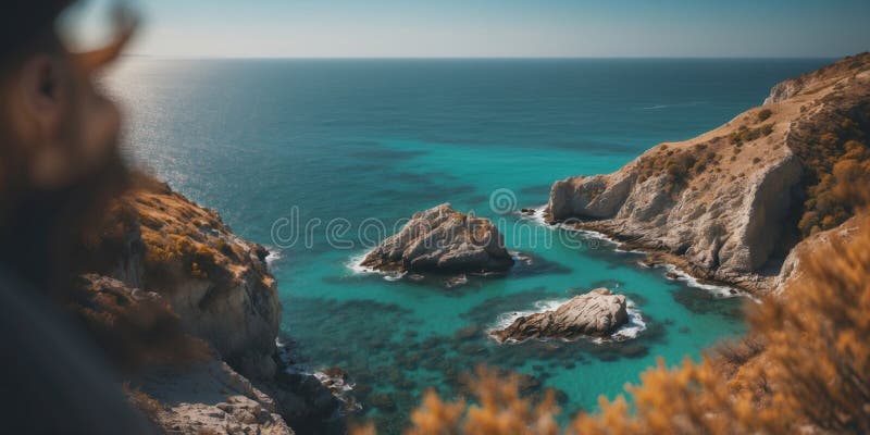 Scenic Cliff View Overlooking a Turquoise Sea. Stock Photo - Image of ...