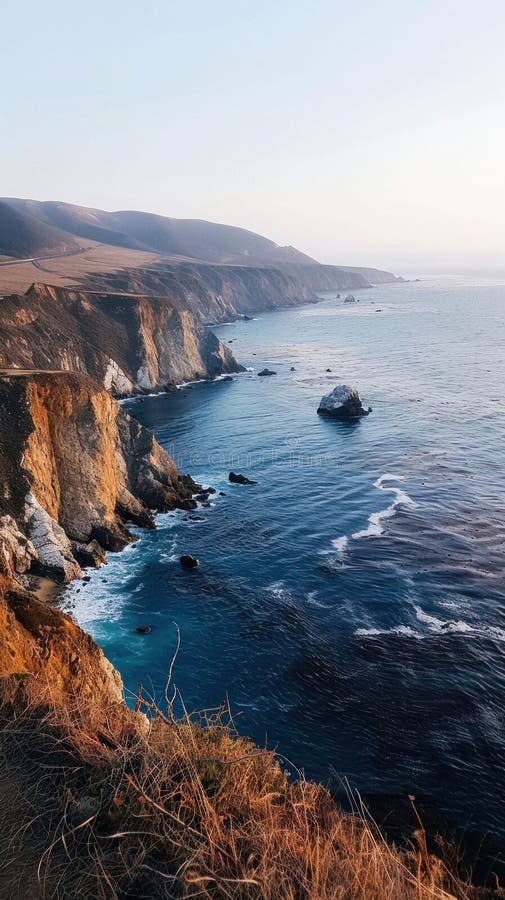 Scenic Coastal Cliffs and Ocean View at Sunset. Generative Ai Stock ...