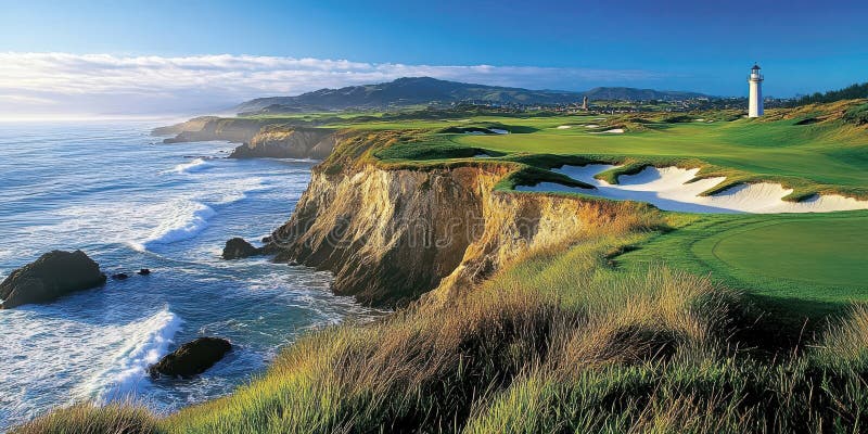 Scenic Coastal Golf Course with Cliffs and Ocean Views Under a Clear ...