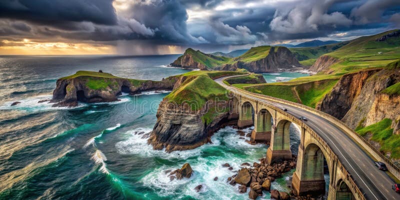 Scenic Coastal Highway Bridge Spanning Dramatic Ocean Cliffs during a ...