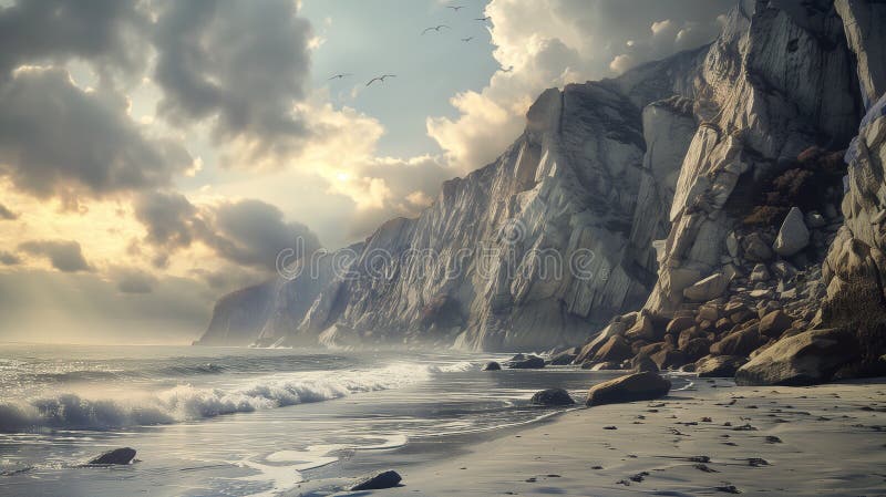 Scenic Coastal Landscape with Calm Waves and Cliffs Stock Image - Image ...