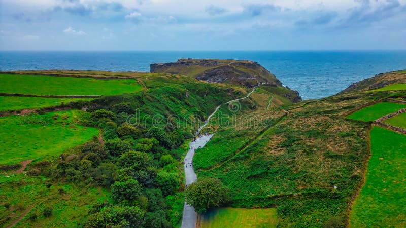Scenic Coastal Landscape with River and Cliffs in Tintagel, Cornwall ...