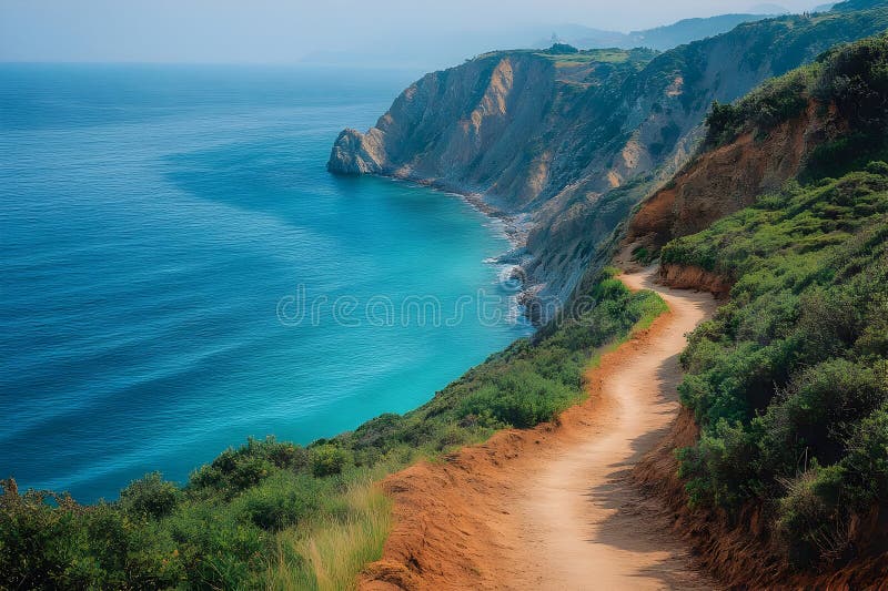 Scenic Coastal Path with Cliffs and Turquoise Waters Under a Clear Sky ...