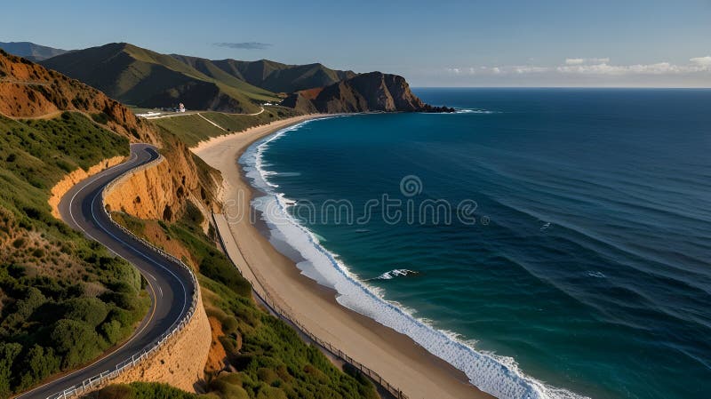 A Scenic Coastal Road Winding Along the Edge of a Blue Ocean Stock ...