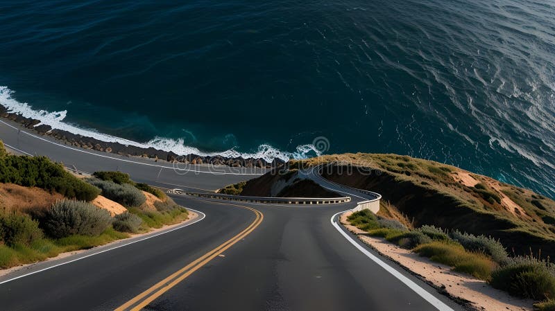 A Scenic Coastal Road Winding Along the Edge of a Blue Ocean Stock ...