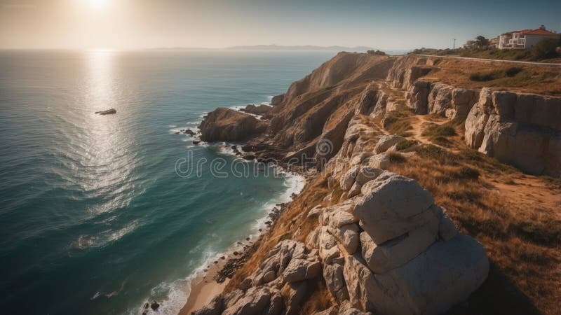 Scenic Coastal View from High Above the Rocks. Stock Illustration ...