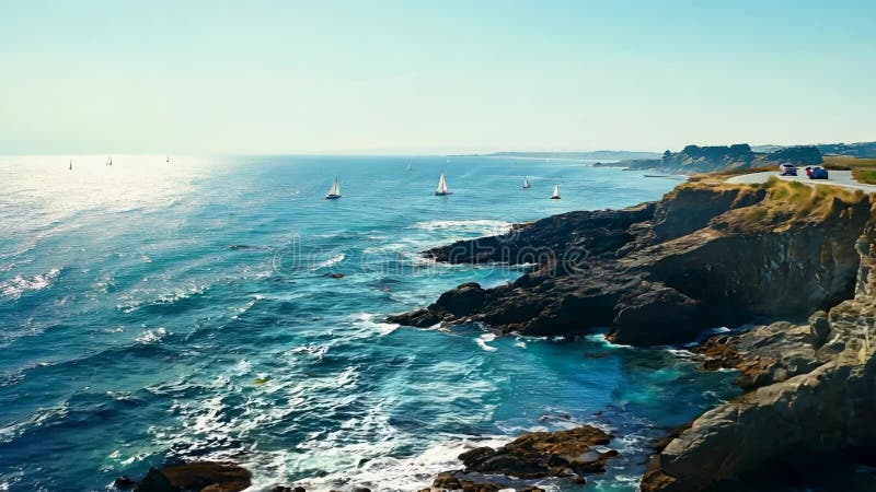 A Scenic Coastal View with Rugged Cliffs, Deep Blue Ocean Waves, and ...