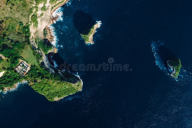 Scenic Coastline with Cliffs and Ocean in Nusa Penida. Top Down View ...