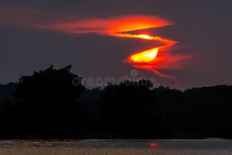 Scenic Colorful Sunset at Tropical River Rainforest Stock Image - Image ...