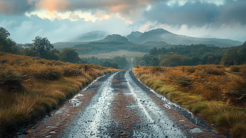 Scenic Countryside Road after Rain - Generative Ai Stock Illustration ...