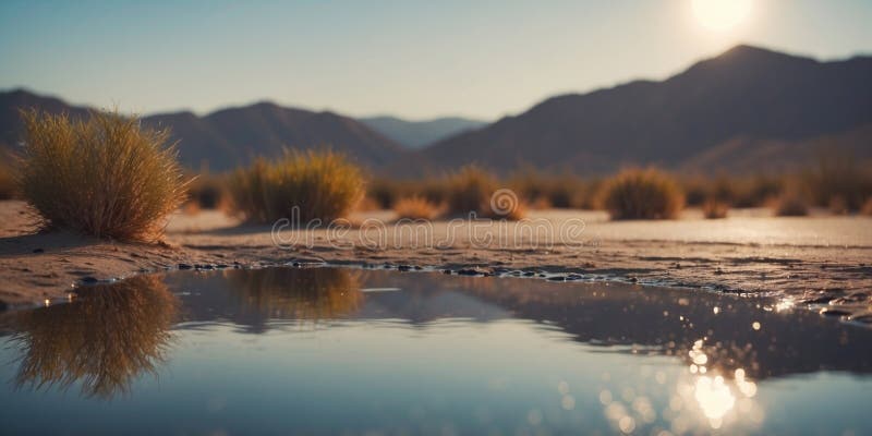 Scenic Desert Landscape with Water Reflection. Stock Image - Image of ...