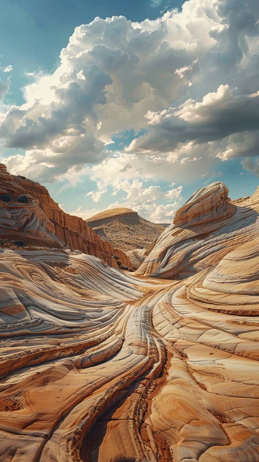 Scenic Desert Rock Formations Under Cloudy Sky, Nature Landscape Stock ...