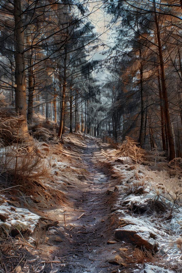 A Scenic Dirt Path Winding through a Snowy Forest. Perfect for Winter ...