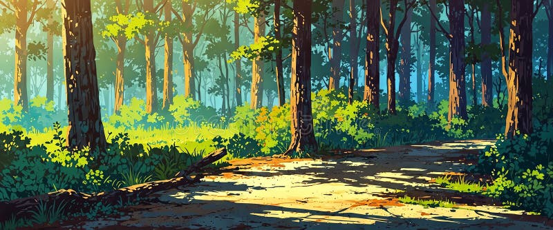 A Scenic Drawing of the Sunlit Forest in an Anime Art Style. Anime ...