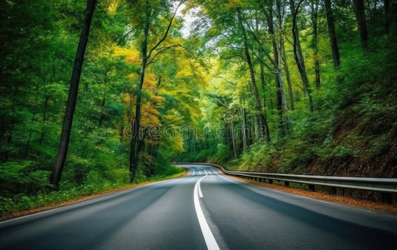 Scenic Drive through Lush Green Forest. Created by Generative ...