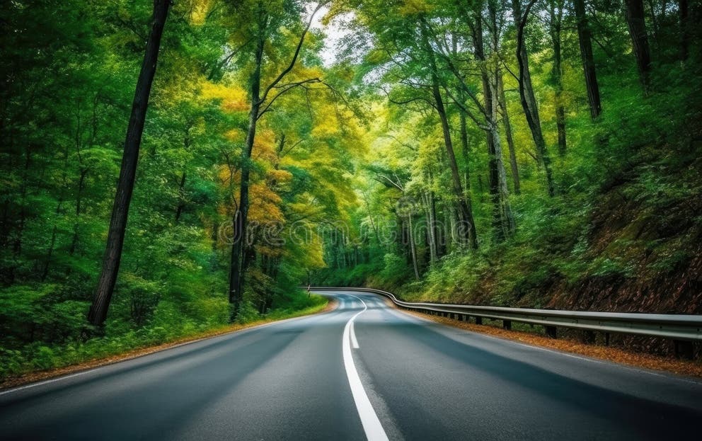 Scenic Drive through Lush Green Forest. Created by Generative ...
