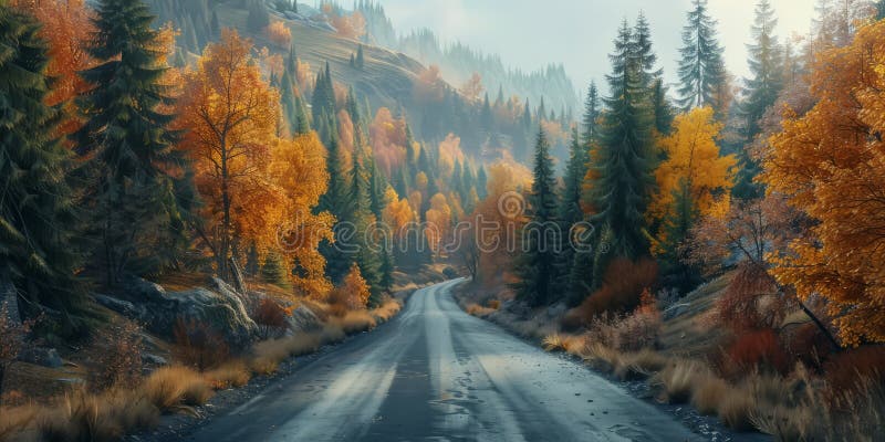A Scenic Drive through a Mountain Pass with Autumn Trees on Both Sides ...