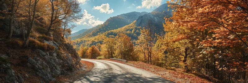 A Scenic Drive through a Mountain Pass with Autumn Trees on Both Sides ...