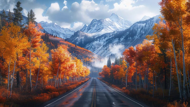 A Scenic Drive through a Mountain Pass with Autumn Trees on Both Sides ...