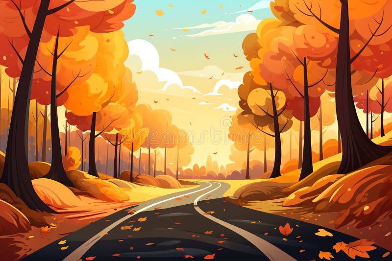 A Scenic Drive through Tree Lined Country Roads Vector Fall Background ...