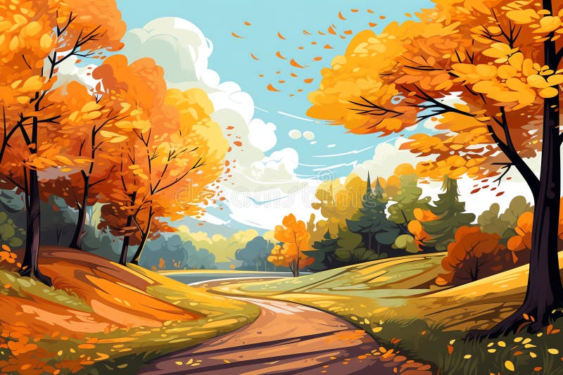A Scenic Drive through Tree Lined Country Roads Vector Fall Background ...