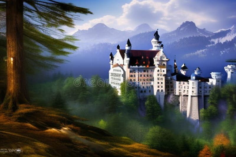 Fairy Tale Castle in the Mountains Stock Illustration - Illustration of ...