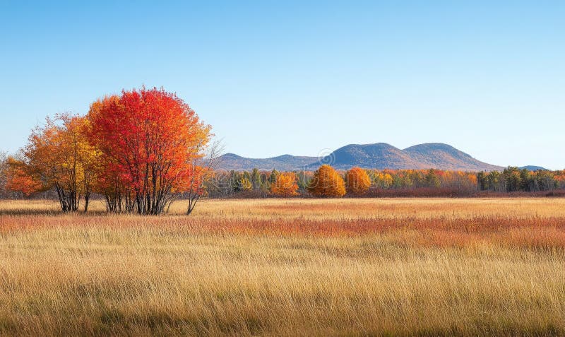 Scenic Fall Scenery, Open Field, Colorful Trees, Distant Mountains ...