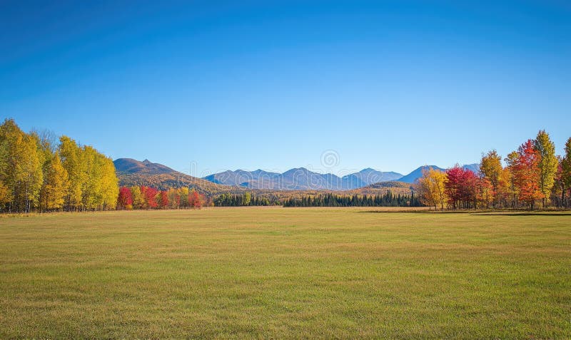Scenic Fall Scenery, Open Field, Colorful Trees, Distant Mountains ...