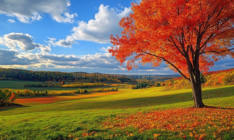 Scenic Fall Scenery, Open Field, Colorful Trees, Distant Mountains ...