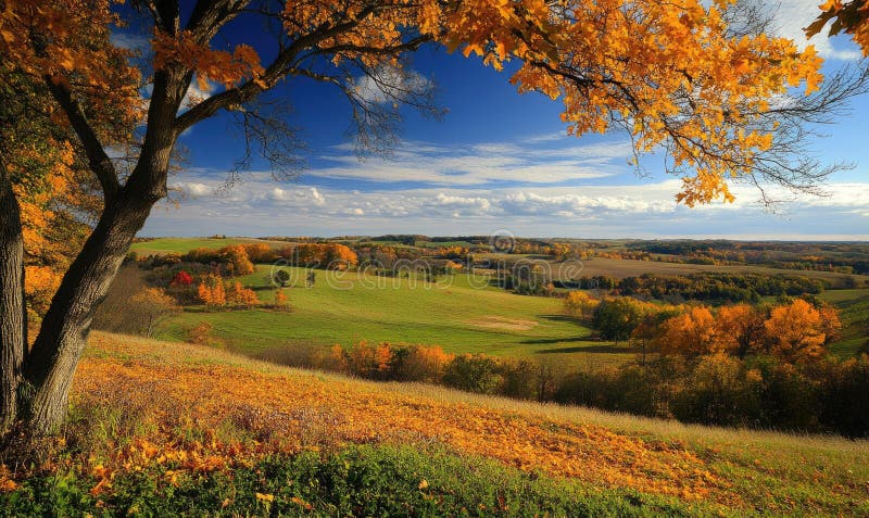 Scenic Fall Scenery, Open Field, Colorful Trees, Distant Mountains ...