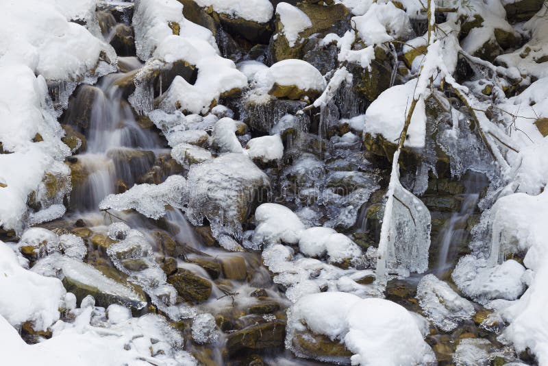 Scenic Fast Mountain River in Snow and Ice Stock Image - Image of snow ...