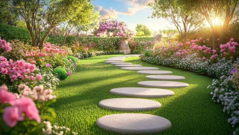The Scenic Garden Path, Adorned with Large Stones and Abundant Greenery ...