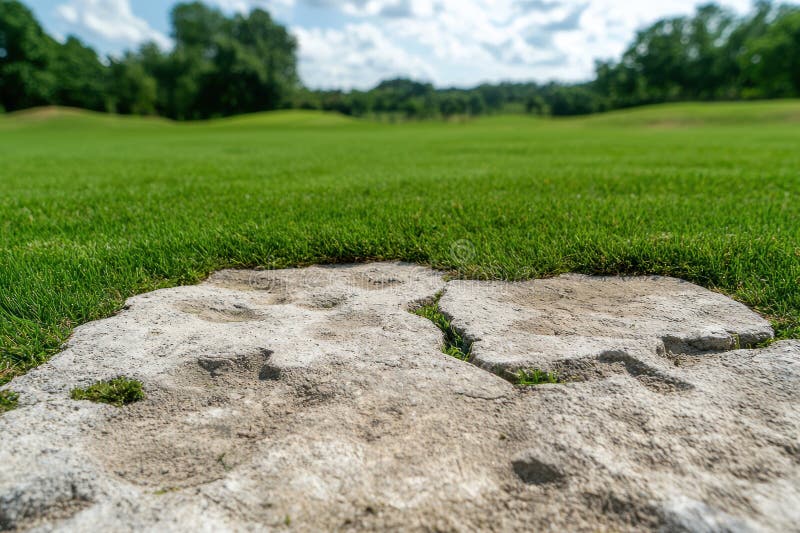 Scenic Golf Course Landscape with Green Grass and Stone Path Stock ...